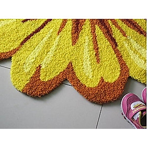 Judy Dre am Yellow Flowers Shape Round Area Rugs Handmade Sunflowers Rug Bedroom/Living Room/Kitchen/Bathroom Floral Floor Mat Non-Slip Washable Doormat 25.6" X 25.6"