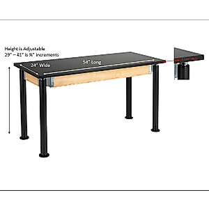Learniture Heavy-Duty School Science Lab Table with Chemical-Resistant Top, Adjustable Height Science Table for Classrooms, 24" D x 54" W x 29" H, Black