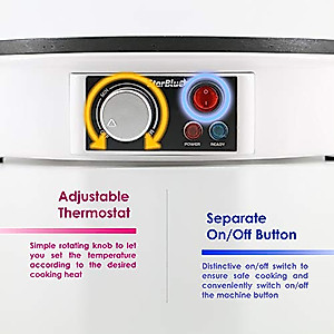 12" Electric Crepe Maker by StarBlue with FREE Recipes e-book and Wooden Spatula - Perfect for Crepes, Roti, Tortillas, Blintzes, Pancakes, Waffles, Eggs, Bacon AC 120V 50/60Hz 1000W