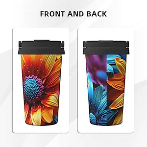 GTKSYNVE Reusable Coffee Mug with Lid and Handle, Colorful Sunflower Tumbler for Hot & Cold Drinks 16oz Stainless Steel Insulated Coffee Tumblers Double Wall Vacuum Thermal Cup