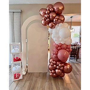 Bezente Rose Gold Metallic Chrome Balloons, 100 Pack 12 inch Rose Gold Latex Round Helium Balloons for Wedding Anniversary Baby Shower Birthday Party Decorations