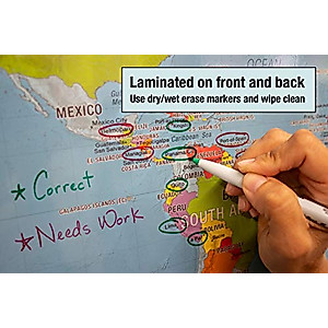 Laminated World Scholar Map Poster | Educational Elementary School Version | Easy-to-Read Large Labels | 36” x 24” | Shipped in a Tube, Not Folded | Great for The Home or Classroom