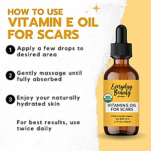 Organic Vitamin E Oil for Scars - All Natural & Vegan Skin Moisturizer 1oz - Light and Unscented Great for Scars After Surgery - Reduce Wrinkles, Anti Aging, Lighten Dark Spots - Face, Skin & All Over