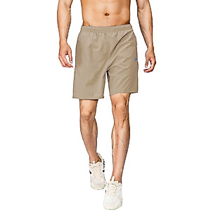 EXEKE Men's Quick Dry Running Shorts Lightweight Gym Workout Shorts with Zipper Pockets 252-3XL/Khaki 34-36