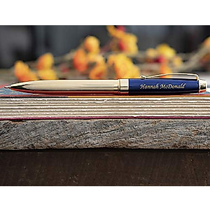 Dayspring Pens Personalized Braxton Ballpoint and Rollerball Pen Set - Blue. Real 18krt Gold Plated Gift Set for a Man or Women, Custom Engraving is Included. Comes in Pen Case