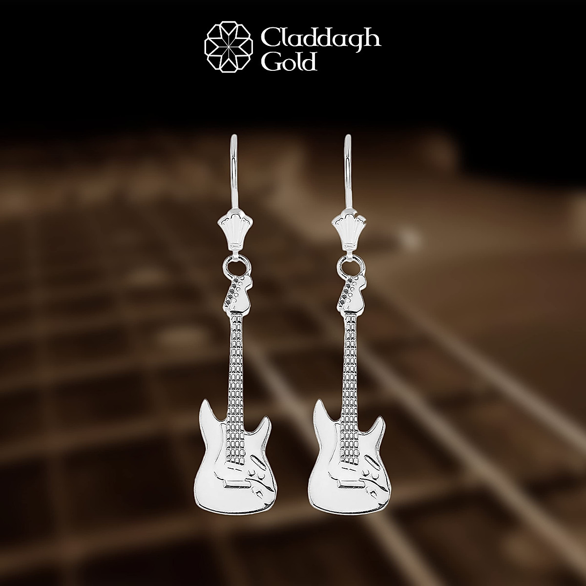 .925 Sterling Silver Electric Guitar Leverback Dangle Earrings