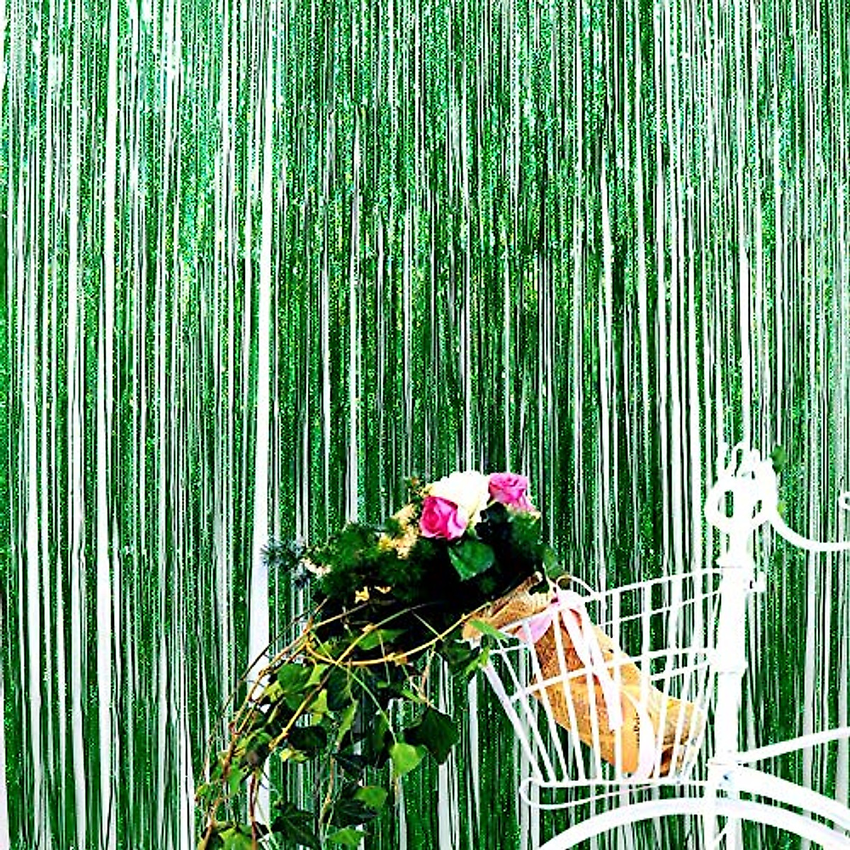 Iridescent Foil Fringe Curtains Rainforest Jungle Theme Party Supplies Birthday Wedding Party Window Door Decorations Fun Photo Booth Backdrop Props(2 Packs, (W) 3.28*(H) 6.56 Ft, Green)