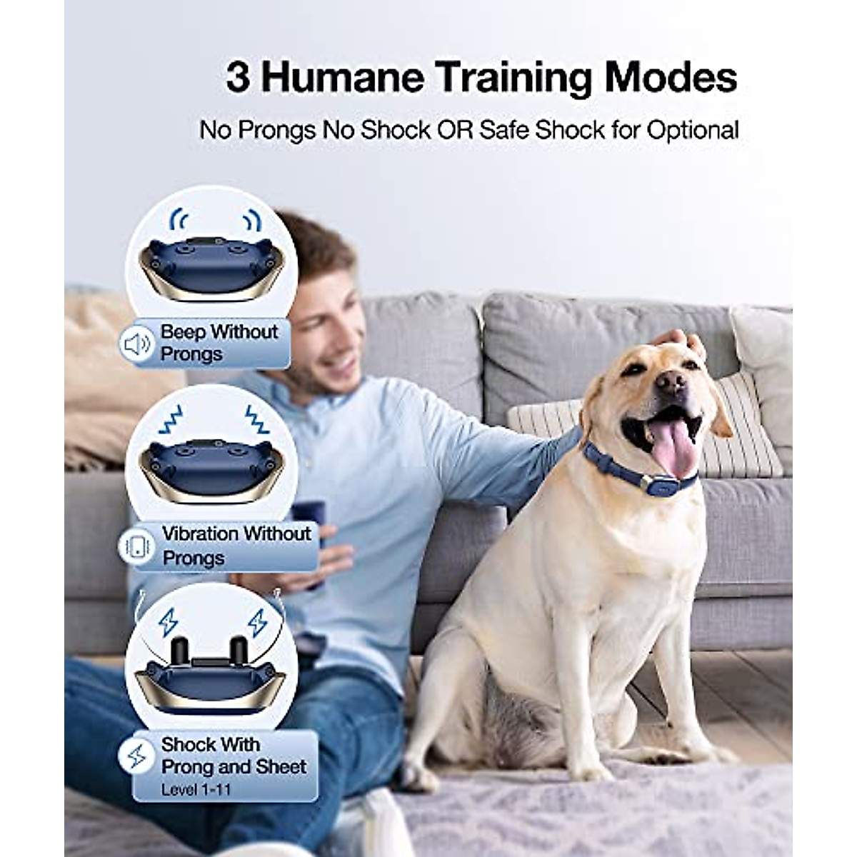 Bousnic Dog Training Collar - Shock Collar for Large Medium Dogs (15-140Lbs) with 2000ft Remote Waterproof Rechargeable E-Collar with Beep Vibration Safe Shock Modes, No Prongs No Shock for Optional