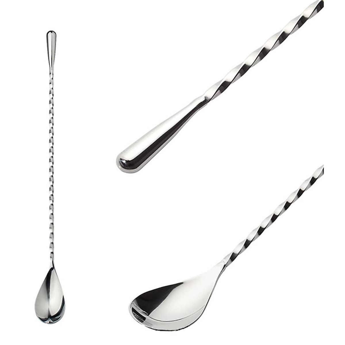 Nanli Wooden Cocktail Muddler 12 Inch Spiral Mixing Spoon Stainless Steel Shaker Spiral Spoon for Home Making Drinks Juice Cocktails