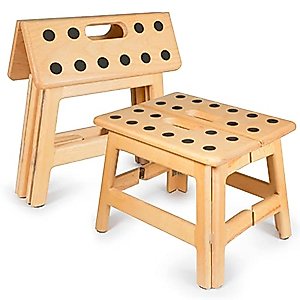Jiodux Wooden Folding Step Stool 3rd Generation, 9.2" Height Step Stool for Adults & Kids, Child' Foldable Wood Step Stool for Bed, Kitchen, Outdoor, Holds up to 300lbs, Patented Product-1 Pack