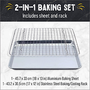 Checkered Chef Baking Sheet with Wire Rack Set 13" x 18" - Single Set w/ Half Sheet Pan & Stainless Steel Oven Rack for Cooking