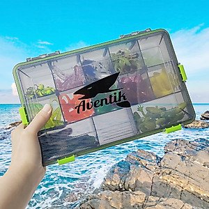 2PC Aventik Waterproof Fishing Tackle Boxes Hooks Storage Trags Organizer Box Transparent Adjustable Dividers Hold Terminal Fishing(3500M-Green&Red)