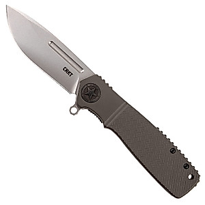 CRKT Homefront EDC Folding Pocket Knife: Assisted Open Everyday Carry, Sandvik 12C27 Plain Edge Blade, Liner Lock, Aluminum Handle K252GXP, Dark Gray