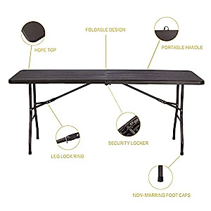 Lakhow 180 6-Foot Brown Wood Grain Folding Table Indoor and Outdoor Picnic, Barbecue, Party, Portable Folding Table with Handle, 6ft