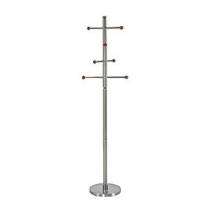 M&T Displays Free Standing 74 Inch Height Coat, Clothes, Hat Hanger Stand with Marble Base, Heavy Duty, Portable, Clothing Organizer Rack, Indoor Bedroom, Entryway, Hall Silver (Maze Cherry)