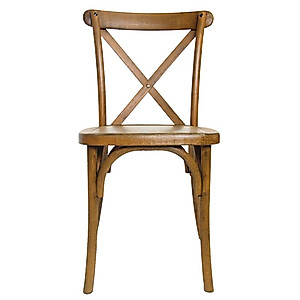 Fohfurniture Set of 4 Imitation Textured Wood Resin Crossback Stacking Event Cafe Patio Restaurant Chairs for Outdoor/Indoor Use, with Metal Rod-Reinforced Legs