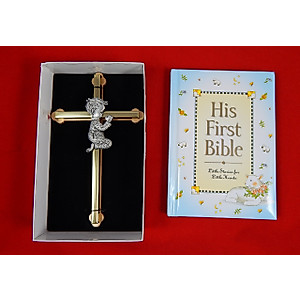 CA Baby Boy First Bible and 6" Praying Baby Boy Wall Cross