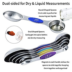TILUCK measuring cups and magnetic measuring spoons set, 5 stainless steel measuring cups, 6 double-sided stainless steel measuring spoons & 1 leveler (5+7)