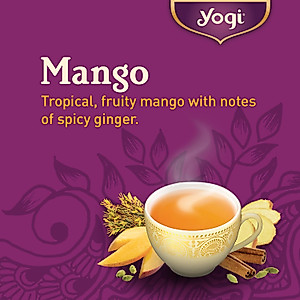 Yogi Tea Mango Ginger Tea - 16 Tea Bags per Pack (4 Packs) - Organic Ginger Root Tea to Support Healthy Digestion - Contains Antioxidants - Includes Cinnamon Bark, Rooibos Leaf, Mango Flavor & More