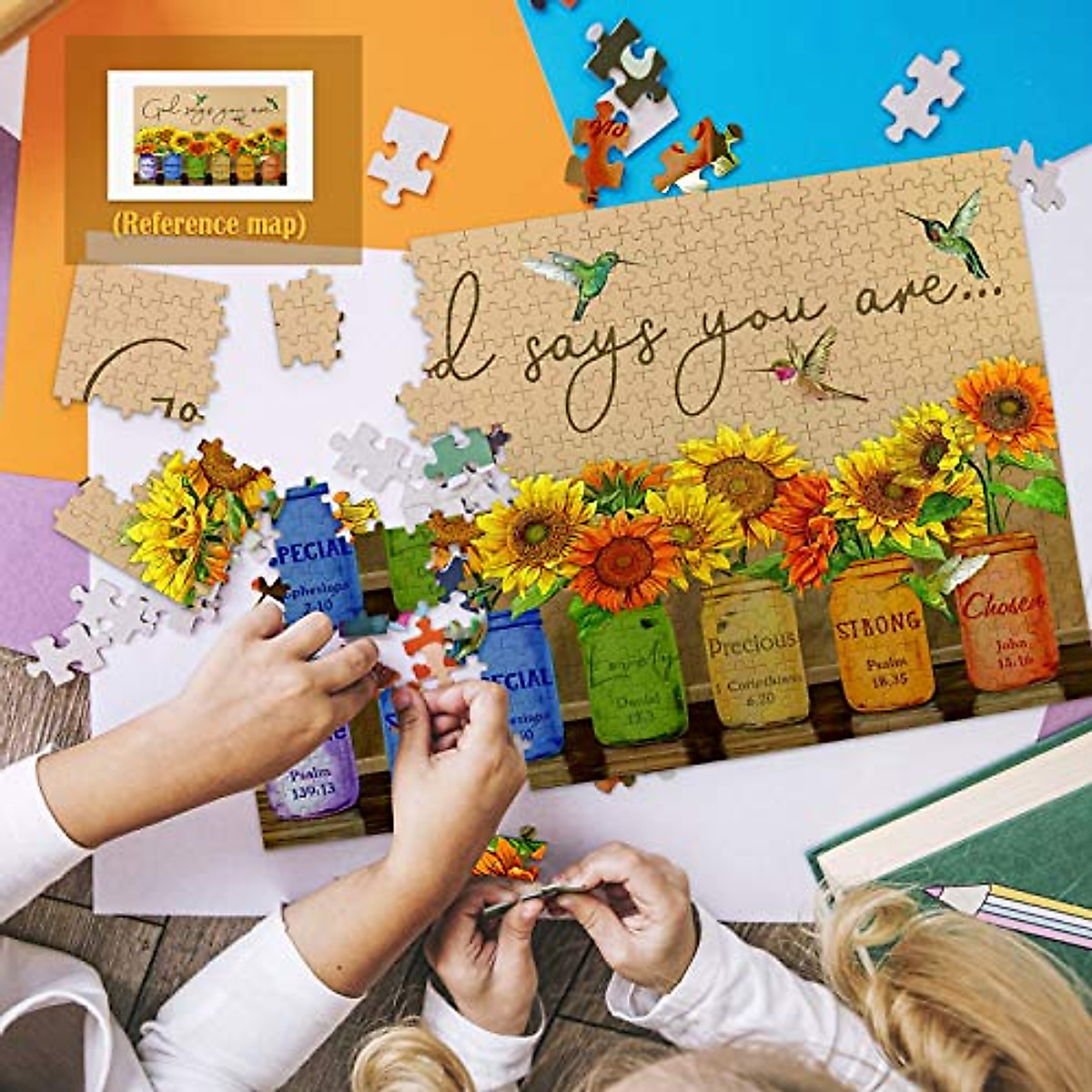 Sunflower Puzzle 500 Piece Puzzles for Adults - Retro Sunflowers and Farmhouse Yellow Flower Hummingbird Animal Inspirational Wooden Jigsaw Puzzles for Family Activities Games - God Says You are