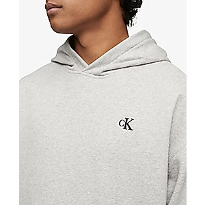Calvin Klein Men's Relaxed Fit Monogram Logo Fleece Hoodie, Heroic Grey Heather, XX-Large