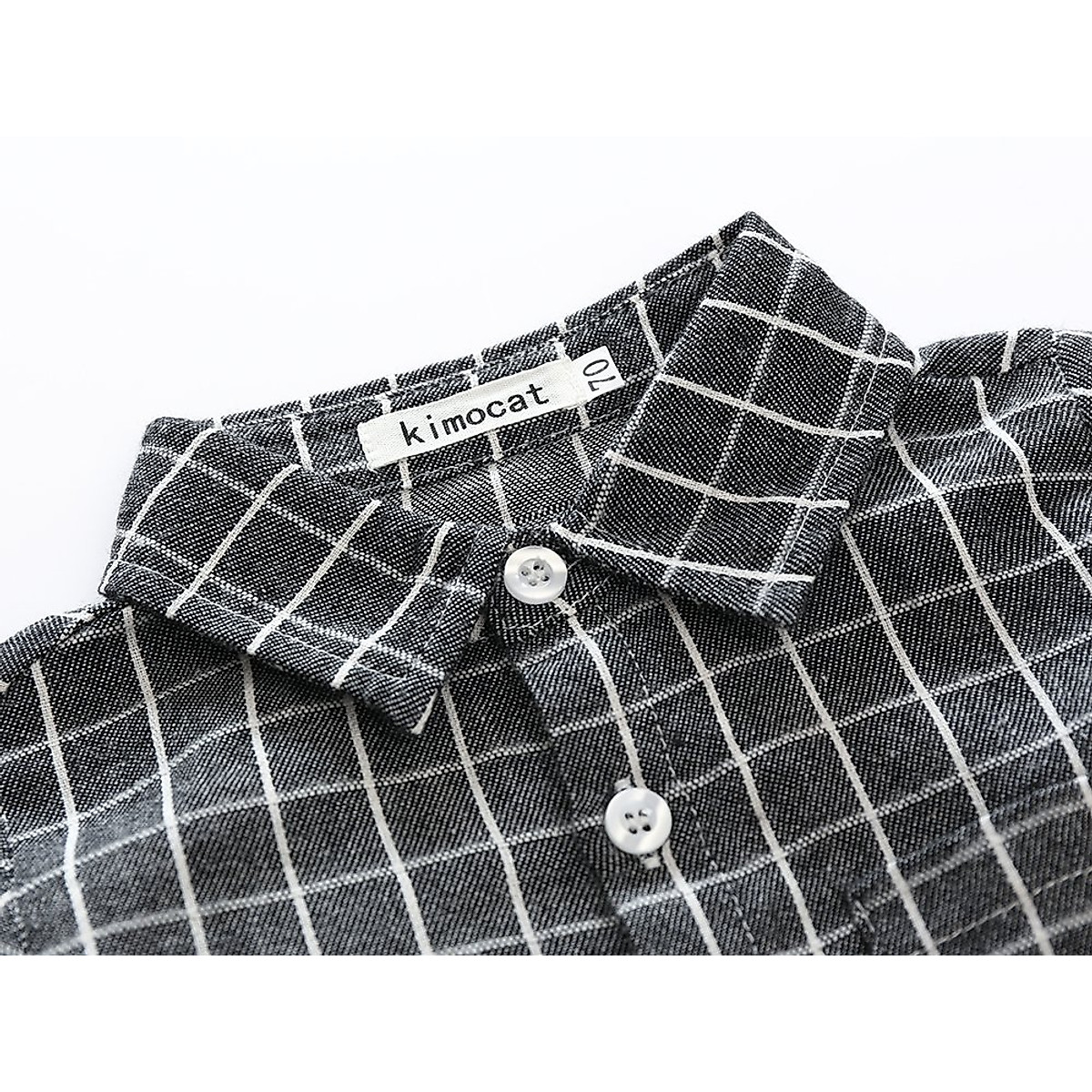 Kimocat Baby Boy Casual Suit 2pcs Cotton Long Sleeve Plaid Button-Down Shirt Pant with Suspenders Outfits Clothes Set (Gray, 2-3T)