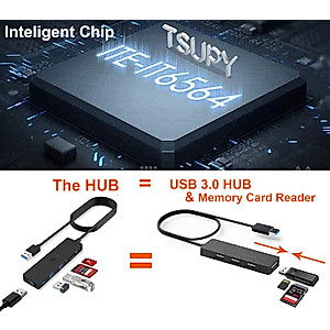 USB Hub 3.0 Splitter, TSUPY USB 3.0 Hub Multi USB Adapter Port Expander with 4ft Cable, SD/TF Card Reader & 3 USB 3.0 Ports Compatible for PC, Laptops, Surface Pro, MacBook, iMac Pro