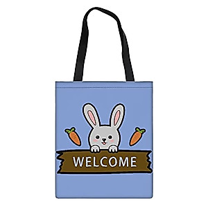 Costaric Canvas Tote Bag for Women butterfly Sunflower Print Bags for woman Beach Bag, Reusable Grocery Bags,Easter Bunny