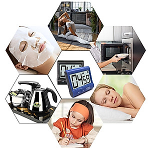 2 Pieces Digital Magnetic Kitchen Timers with Loud Alarm Ring, SENHAI Countdown Large LCD Display Screen Timers with Stand/Clip, Count Up Down 99 Min 59 Sec - Black, Blue