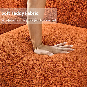 Taiweny Convertible Modular Sectional Sofa, Teddy Fabric L-Shaped Modern Bubble Couch with Ottoman, 3-Seater Sherpa Teddy Sofas for Living Room Apartment, 94”, Orange