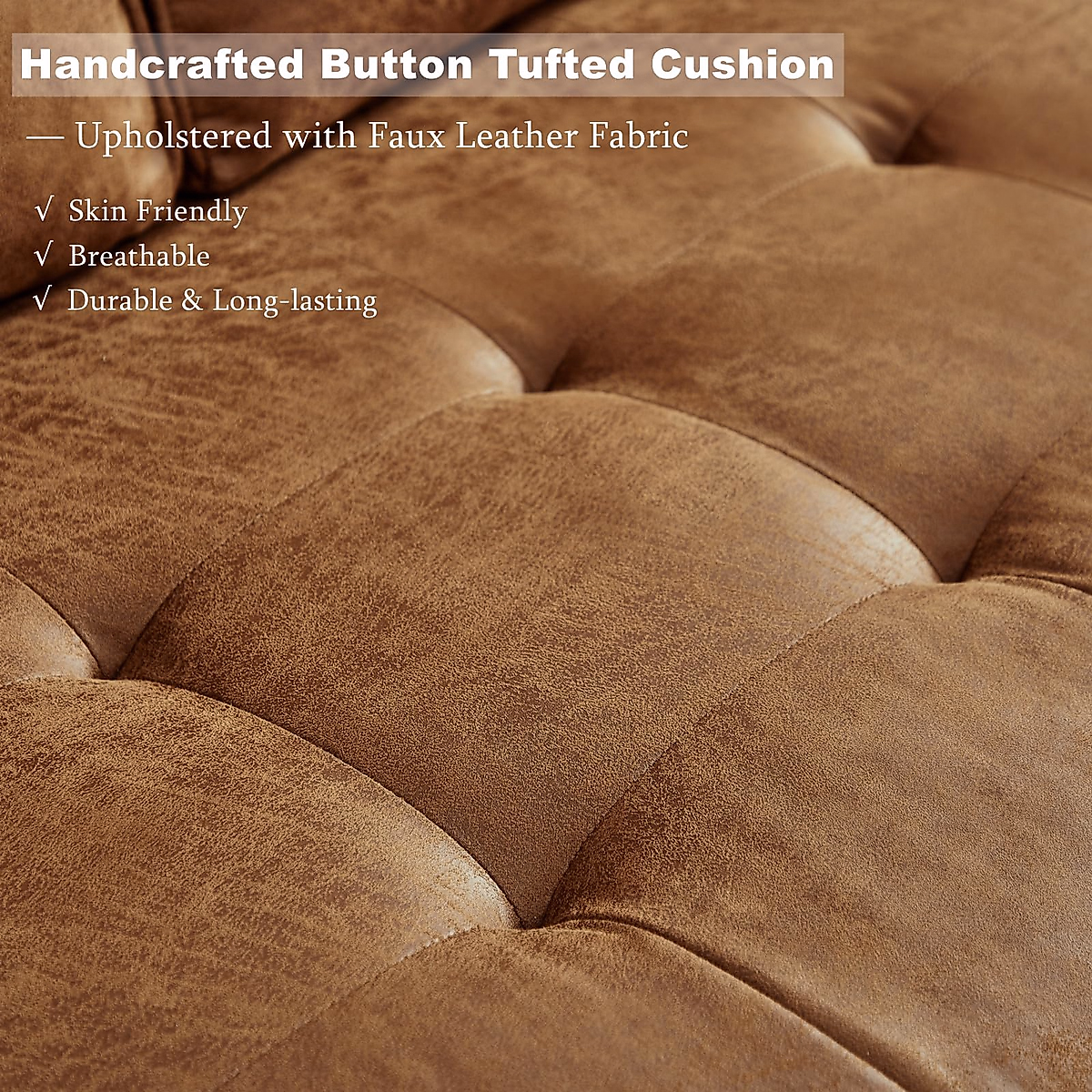 HIFIT 58" Loveseat Sofa Couch, Mid Century Modern Faux Leather Couch with Hand-Sewn Deep Love Seat & 2Pillows, Home Sofa Living Room Small Couches for Small Space,Bedroom,Office,Solid Wood Frame,Brown