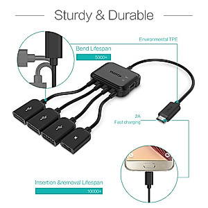 TUSITA Micro USB HUB Adaptor with Power, 3-Port Charging OTG Host Cable Cord Adapter Compatible with Raspberry Pi 2 3 Pi Zero Android Smart Phone Tablet Samsung Galaxy HTC Sony Google LG/Linux