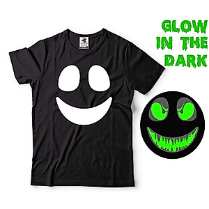 Glow in The Dark Halloween Smile Evil Face Costume Tee Shirt Party Shirts Large Black