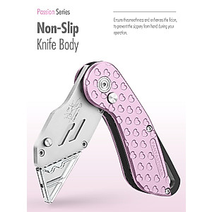 FantastiCAR Pink Folding Box Cutter, Unique Utility Knife Metal Body and Advanced Gift Package, with Extra Blades