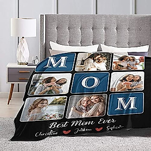 ONCUSTOM Custom Blankets with Photos for Mom from Daughter Son, Mothers Day Birthday Gifts for Mama, Best Mom Ever Personalized Flannel Blankets with Pictures Text for Mother Women