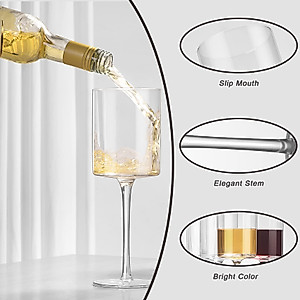 SWAVOKA Square Wine Glasses Set of 4 - Crystal Wine Glasses 16oz Elegant Long Stem Red & White Wine Goblets in Gift Packaging, Unique Modern Shape Gift for Women Men Wedding Anniversary Clear