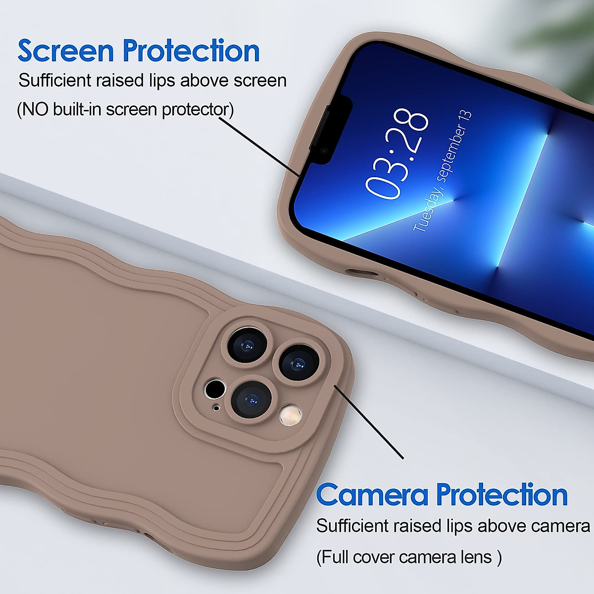 Anuck for iPhone 13 Pro Max Case Wave, Curly Frame Design for Women Girls, Cute Wavy Solid Color Aesthetic Phone Case Soft Flexible TPU Shockproof Full-Body Protective Cover 6.7" - Brown