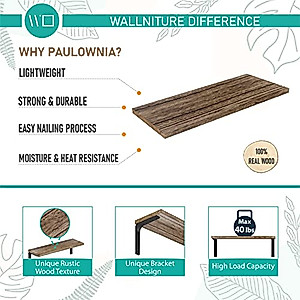 Wallniture Nola Floating Shelves for Wall, 17"x 6" Rustic Bookshelf for Living Room Decor, Bookshelves for Home Office, Kitchen, Burned Finish Storage Shelf Set of 10