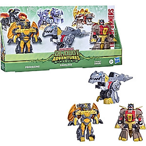 Transformers Dinobot Adventures Dino Squad Grimlock, Dinobot Snarl, and Predaking 3-Pack Converting Action Figures Bundle with 2 My Outlet Mall Stickers