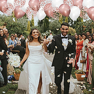Rose Gold Confetti Balloons - 50 Pcs 12 In White and Rose Gold Latex Balloons,Rose Gold Metallic Balloons for Birthday Wedding Engagement Bridal Shower Bachelorette Party Decorations