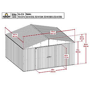 Arrow Shed Elite 14' x 12' Outdoor Lockable Gable Roof Steel Storage Shed Building, Anthracite