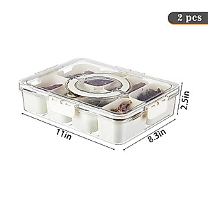 MineSign 2Pack Snackle Box with Handle for Food Serving Tray Snack Platter with Lids Stackable Fruit&Veggie Container with 8 Small Removable Boxes for Snack Charcuterie Candy Nuts Spice