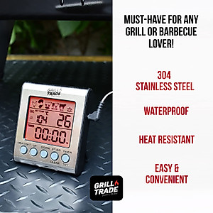 Grill Trade Instant Digital Meat Thermometer with Probe - Electric Meat Temperature Probe in Celsius for Grill, BBQ Smoker, Cooking, Oven - Waterproof & Heat Resistant with Backlight & Calibration