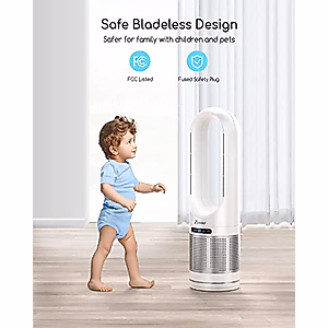 ZICOOLER 32" Tower Fan, 80° Oscillating Bladeless Cooling Fan Air Purifier Combo with Remote, 8 Speeds, 8H Timer, LED Display with Auto Off, Portable Floor Fan for Home Bedroom Living Rooms Office