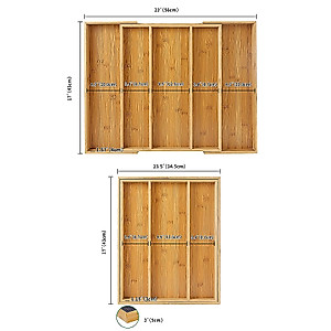 Utoplike In-drawer Knife Block Bamboo Kitchen 16 Knifes Drawer Organizer and Flatware Expandable Cutlery Organizer Tray Set