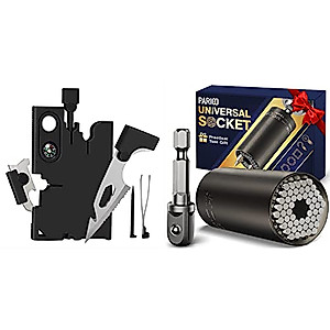 PARIGO Stocking Stuffers for Men Women- Credit Card Multitool +Universal Socket -Unique Gadgets for Men