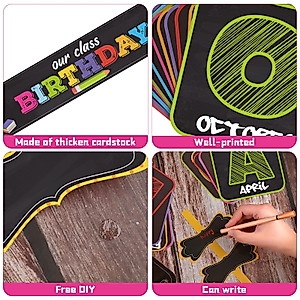 158 Pcs Classroom Birthday Chart Bulletin Board Decoration Set Chalkboard Brights Our Class Birthdays Poster Months of The Year for Classroom Birthday Cutout Happy Birthday Calendar Bulletin Board