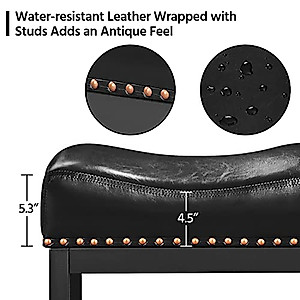 Yaheetech 26" Bar Stools Set of 2 Counter Height Bar Stools Leather Saddle Stool Kitchen Stools for Island Modern Backless Faux Leather Counter Stool, Black