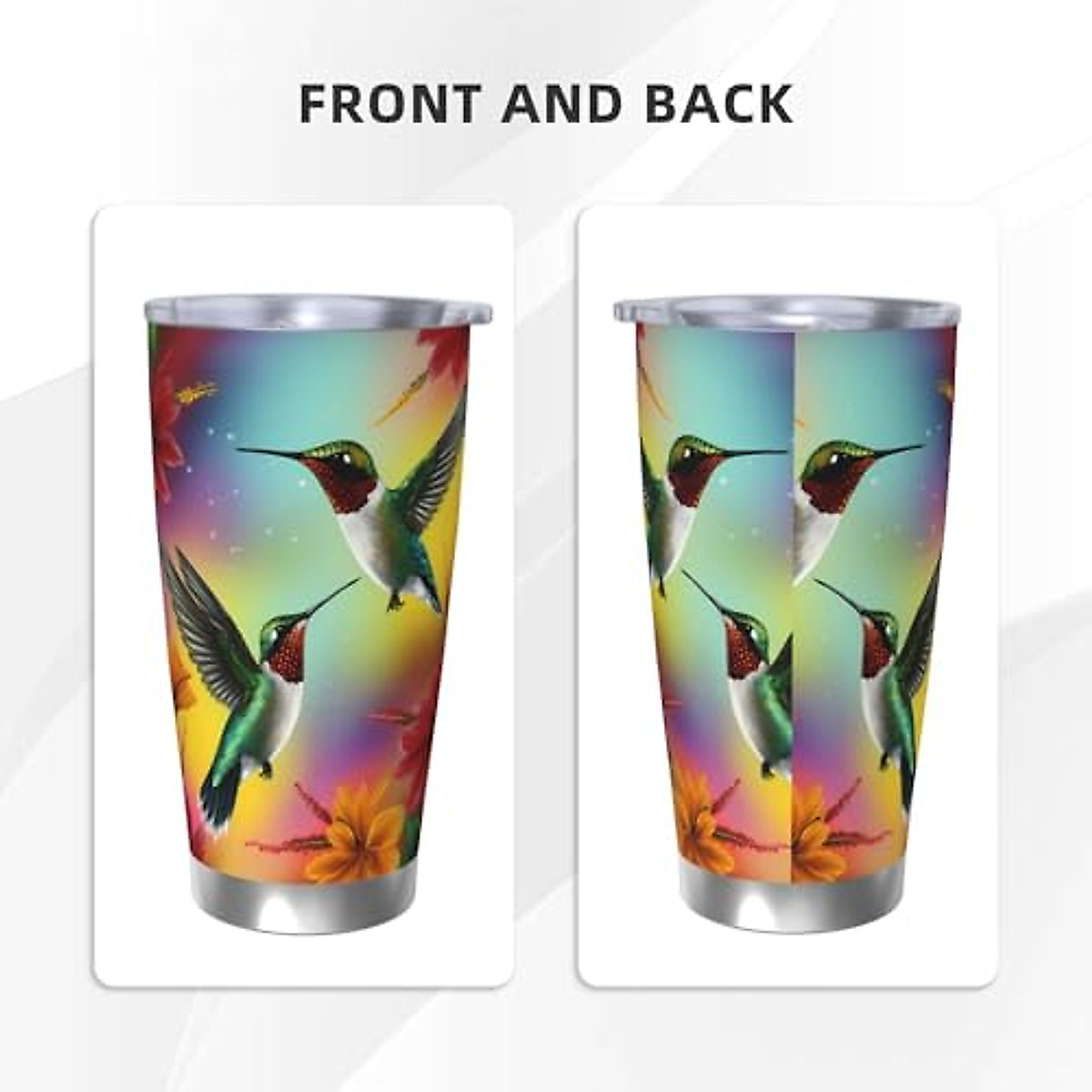 Groamaup 20oz Hummingbirds Stainless Steel Insulated Tumbler with Lid and 3pcs Straw Sets, Watercolor Car Cup for Cold and Hot Drinks, Coffee Mug for Travel Office and Home Use