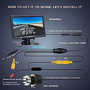 JPP Backup Camera Monitor 7 Inch Rearview Reversing LCD Monitor, Backup Monitor for car Two Video Input Plug V1/V2 Car Rearview Cameras for RV, Truck, Pickup, Van